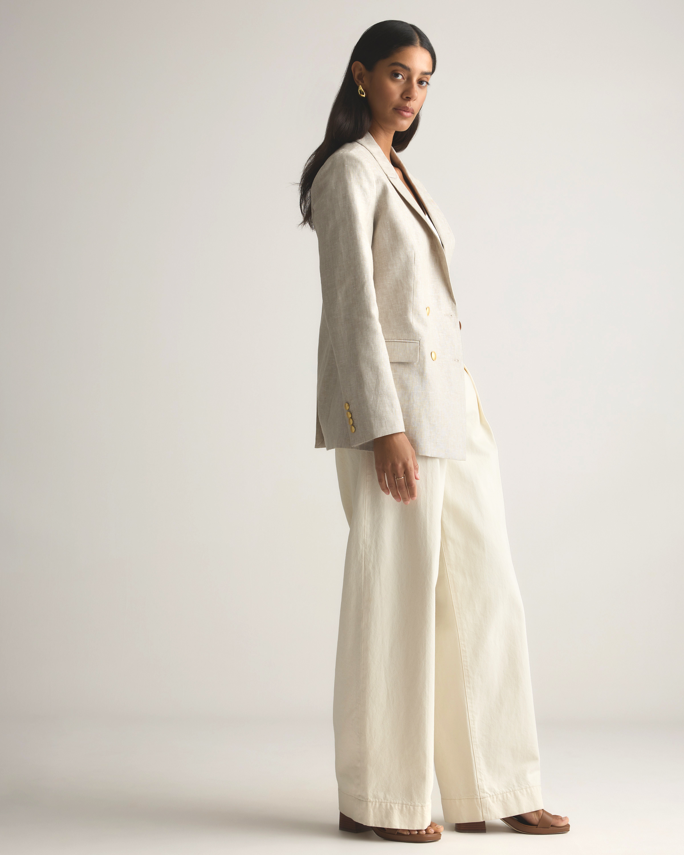 100% European Linen Relaxed Double-Breasted Blazer - Quince